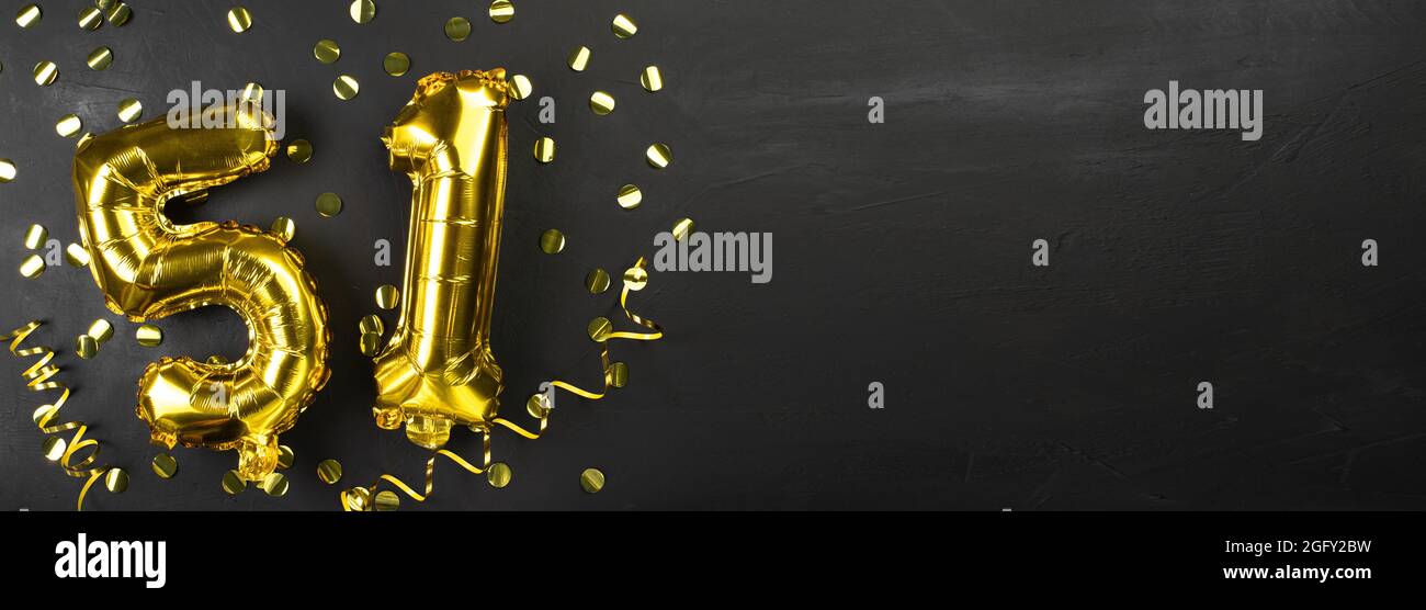 gold foil balloon number fifty one. Birthday or anniversary card with ...