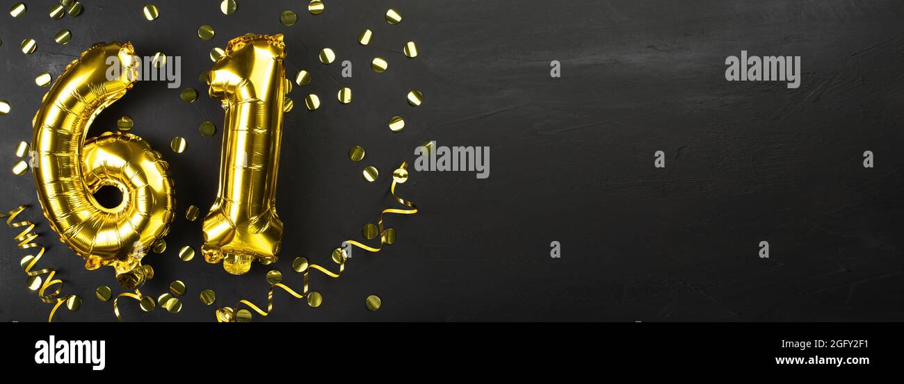 gold foil balloon number sixty one. Birthday or anniversary card with ...