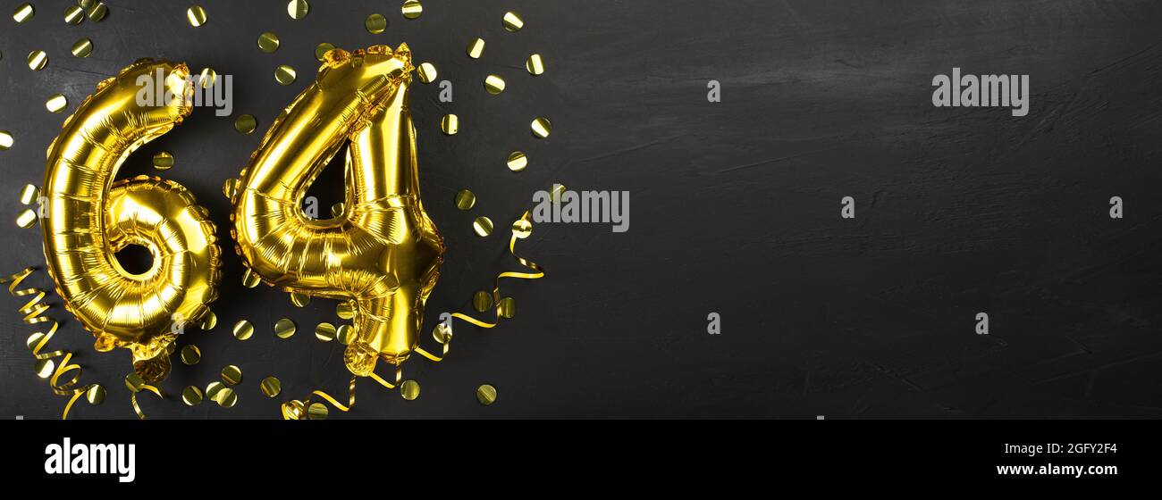 gold foil balloon number sixty four. Birthday or anniversary card with ...