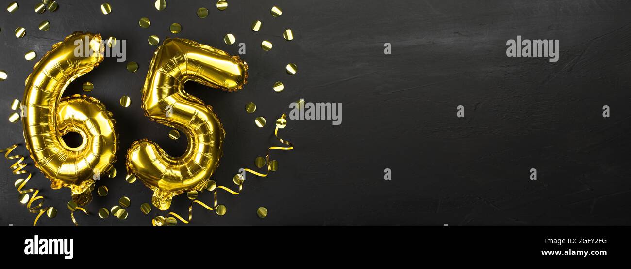 gold foil balloon number sixty-five. Birthday or anniversary card with ...