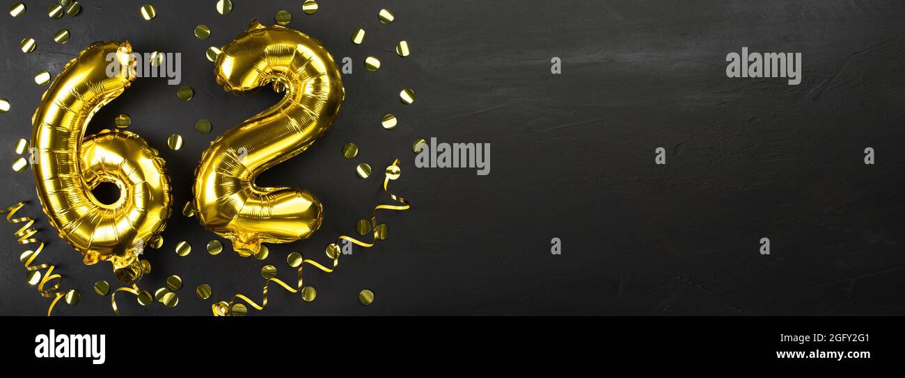 gold foil balloon number sixty two. Birthday or anniversary card with ...