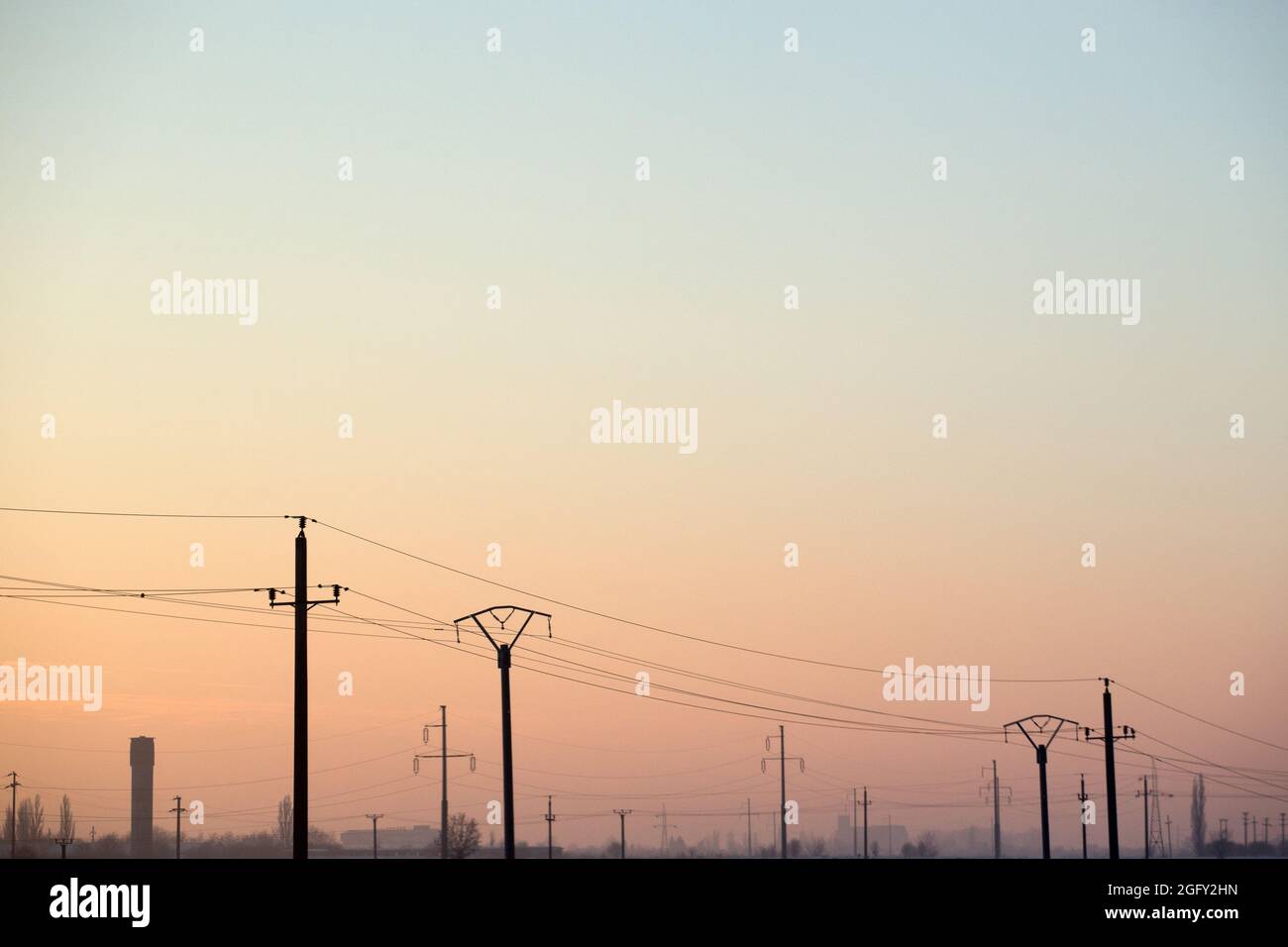 Overhead high voltage power lines Stock Photo - Alamy