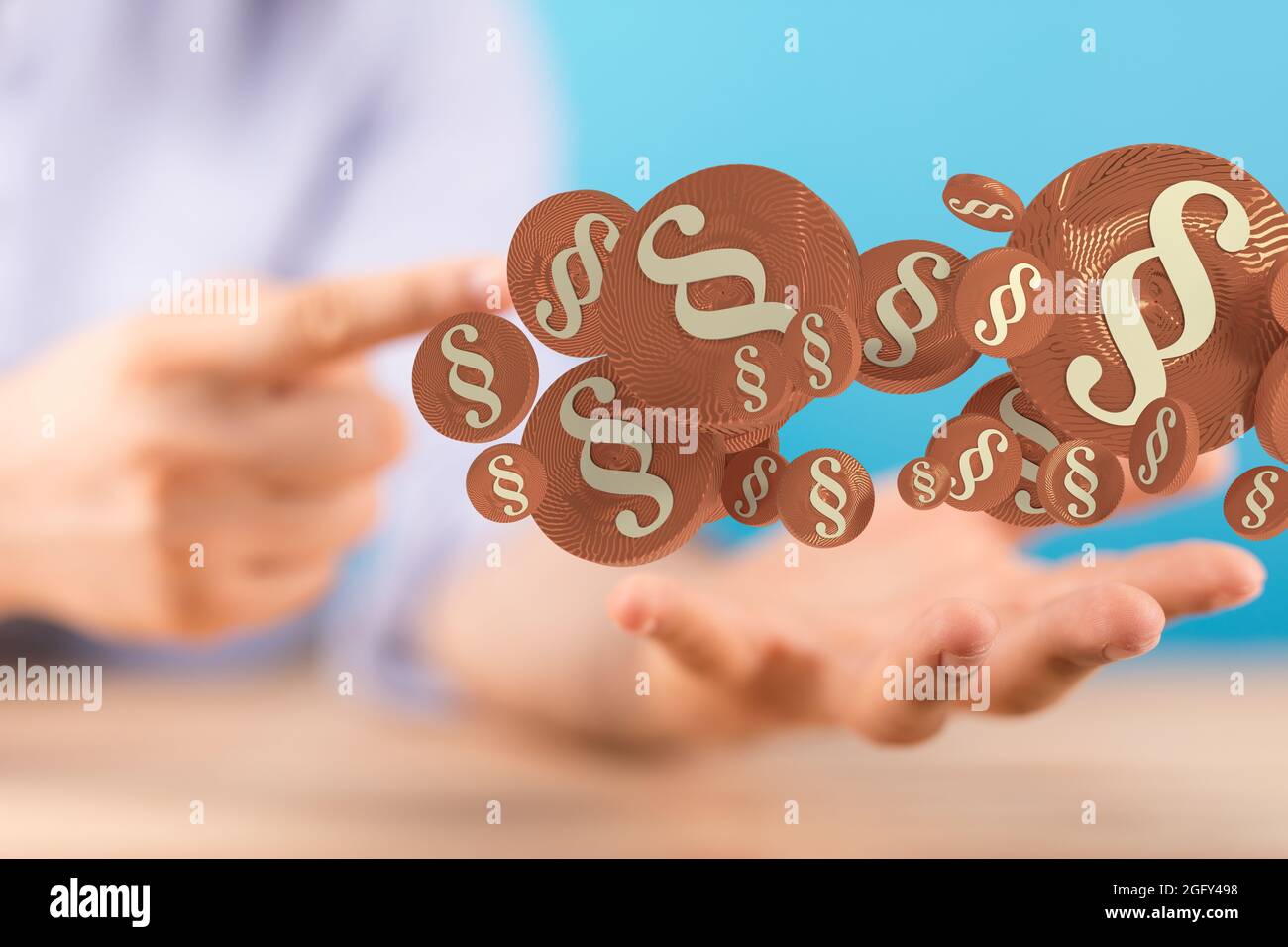 Closeup of a 3D rendered paragraph law signs in man's hand Stock Photo ...