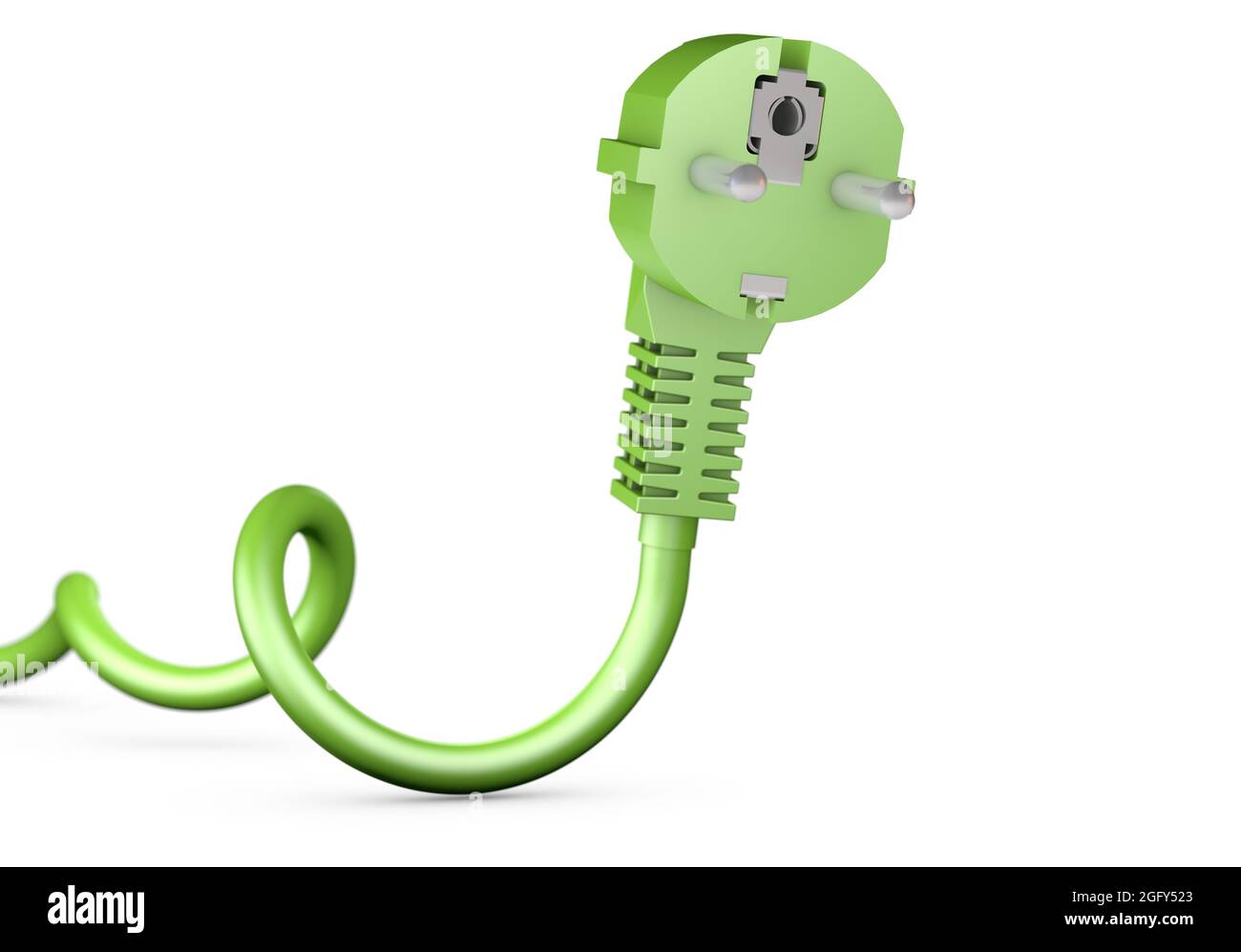 3d rendering of a green energy cable plug isolated on a white ...