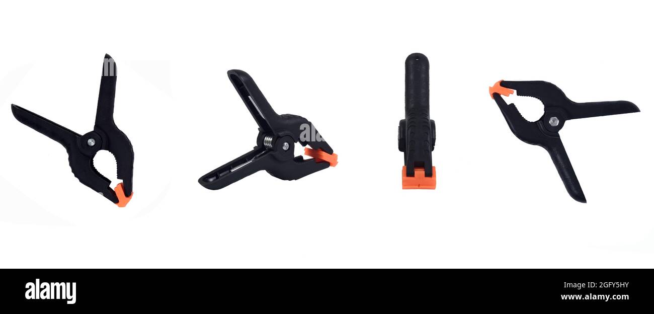 set of plastic spring clamp isolated on white background Stock Photo ...