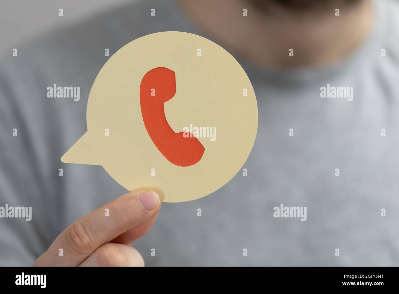 Closeup of 3d rendered phone sign held by a man hand-communication ...