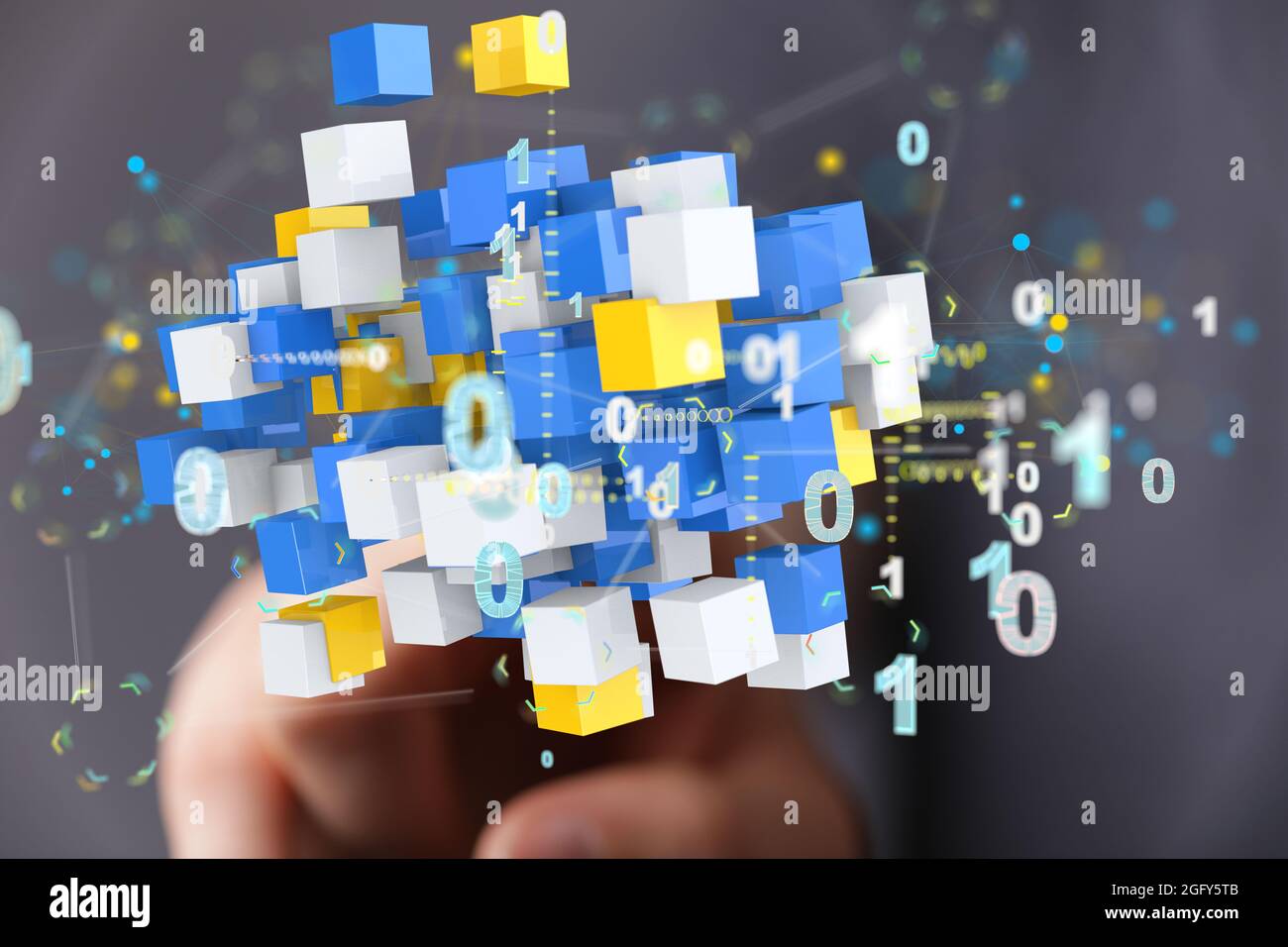 Closeup of 3D rendered internet infrastructure symbols - abstract ...