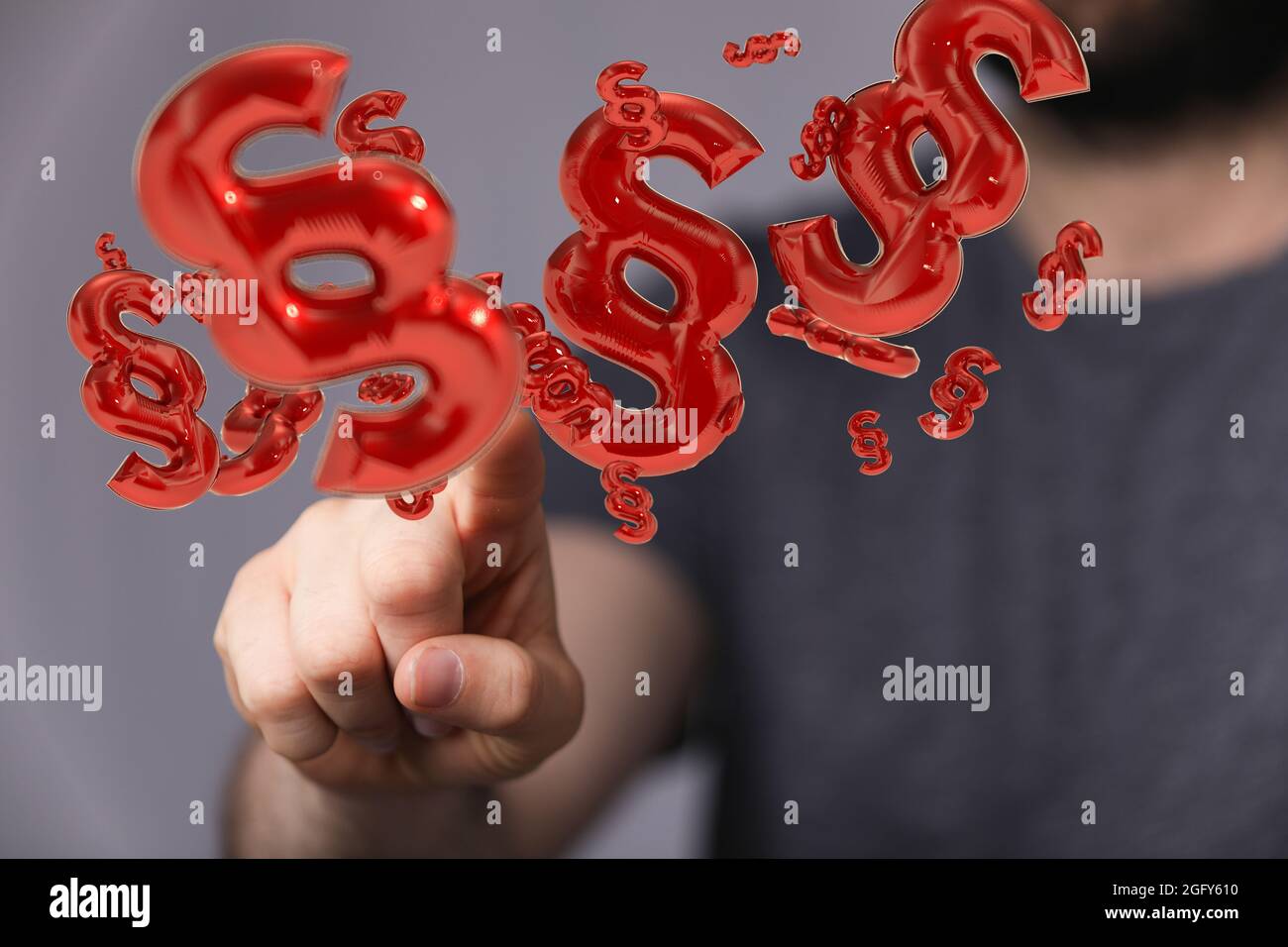 Person's hand touching 3D rendered section signs Stock Photo - Alamy