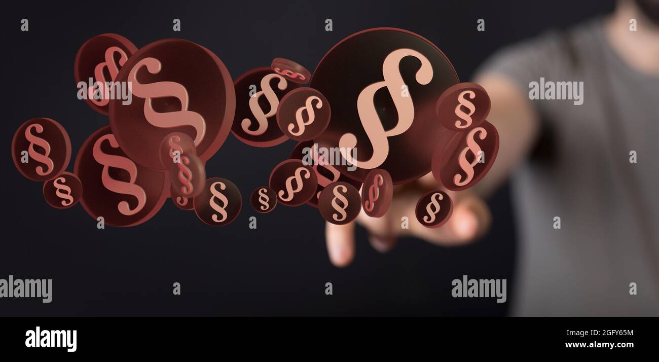 Person's hand touching 3D rendered section signs Stock Photo - Alamy