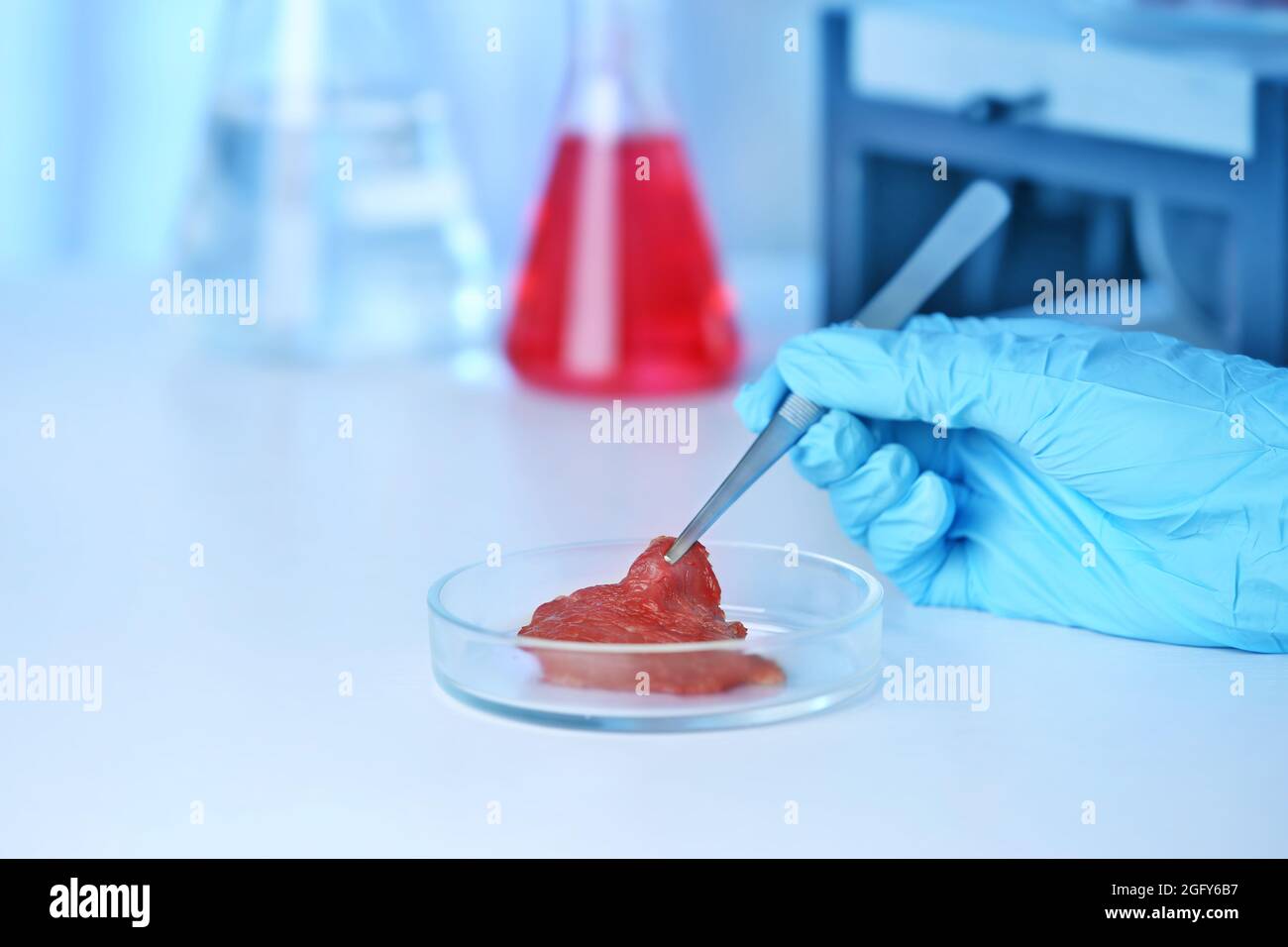 Scientist inspecting meat sample at laboratory Stock Photo - Alamy