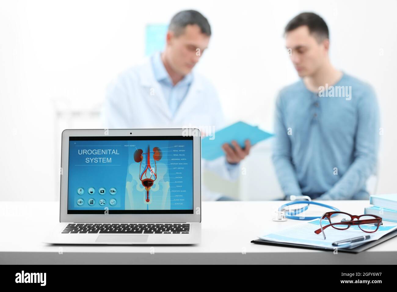 Laptop screen with results of urology diagnostic Stock Photo - Alamy