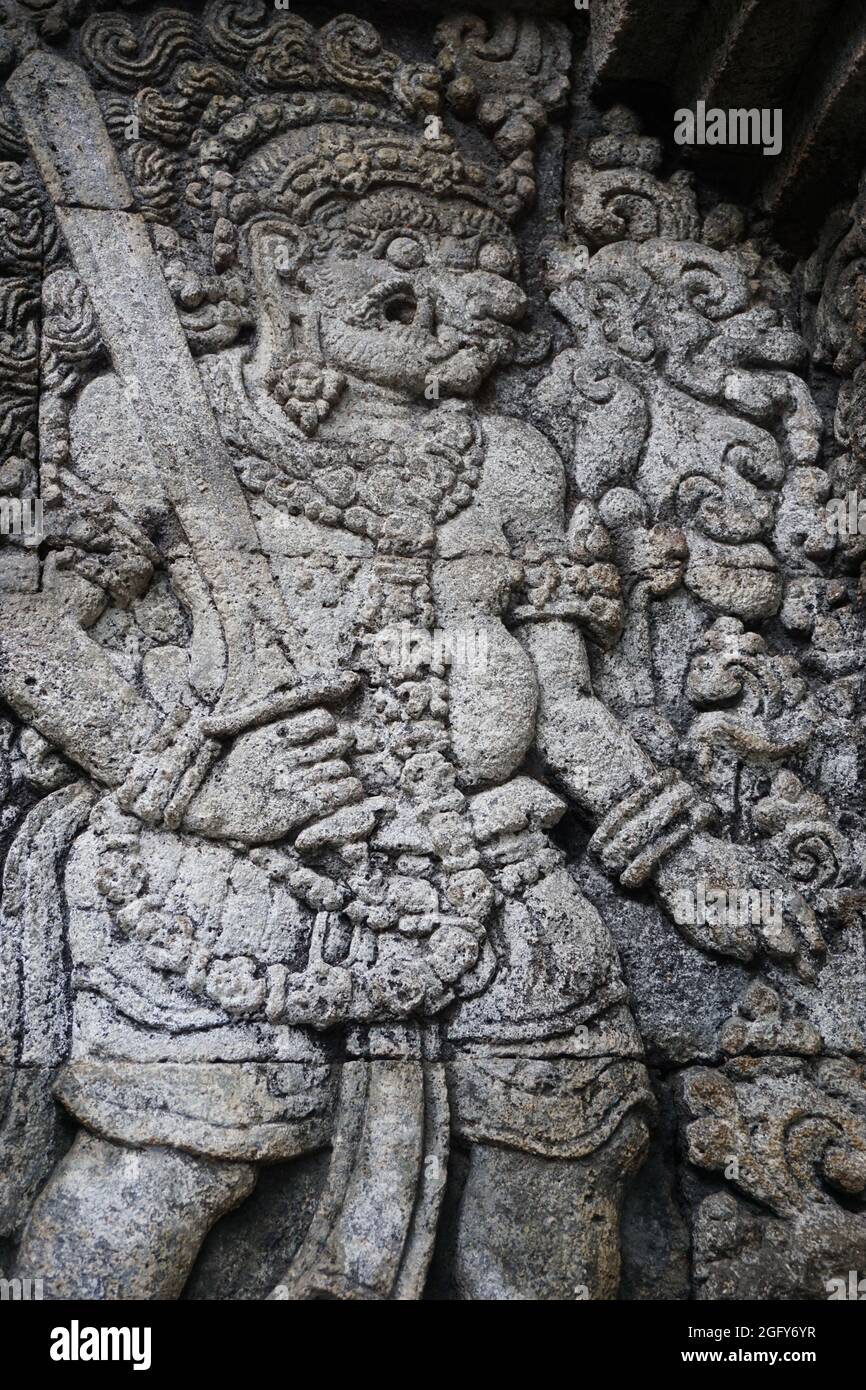 Carved stone on the stone penataran temple (panataran temple), Blitar ...