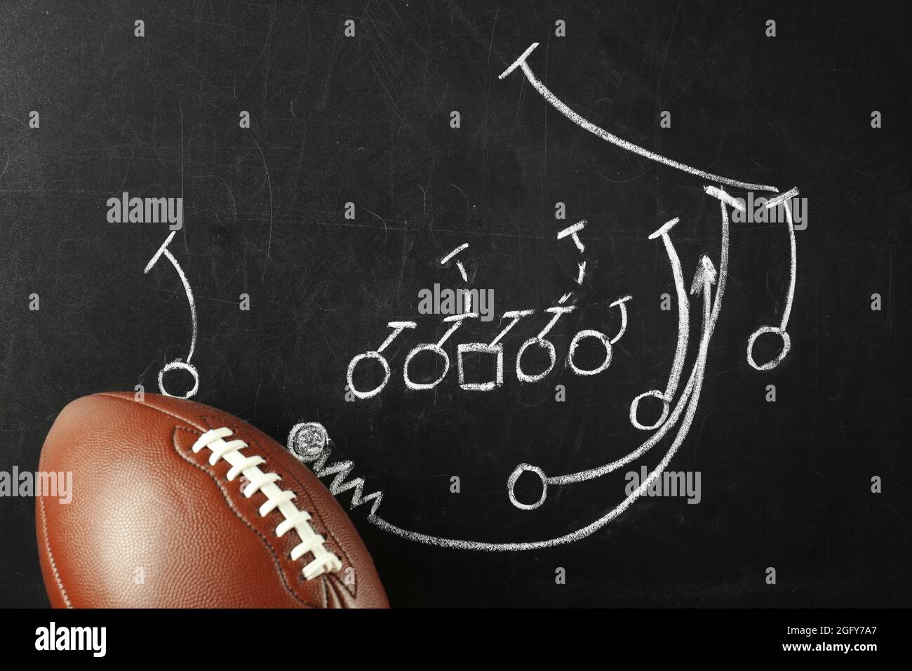 Scheme of football game on chalkboard background Stock Photo - Alamy