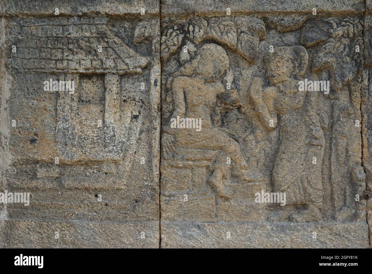 Carved stone on the stone penataran temple (panataran temple), Blitar ...
