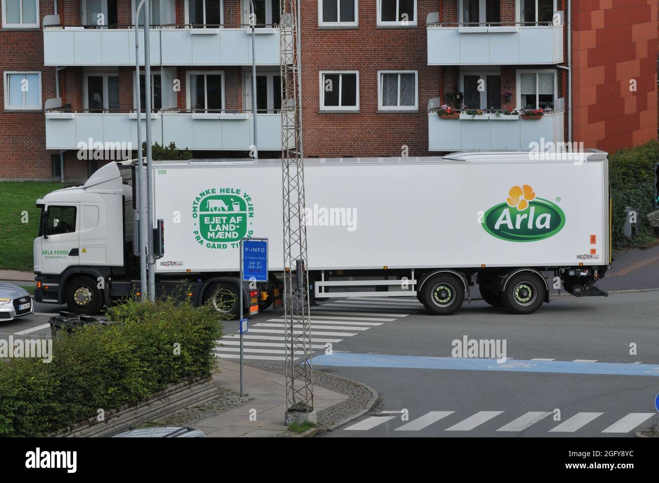 Kastrup/ Denmark./27 August 2021/Giant Arla food and ilk producks ...