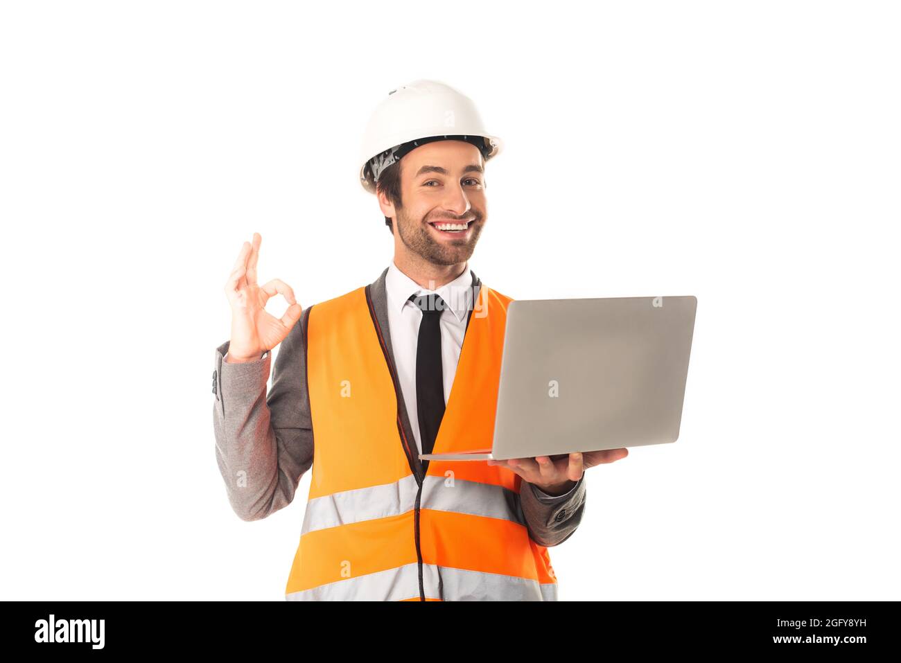 Engineer showing ok safety helmet hi-res stock photography and images ...