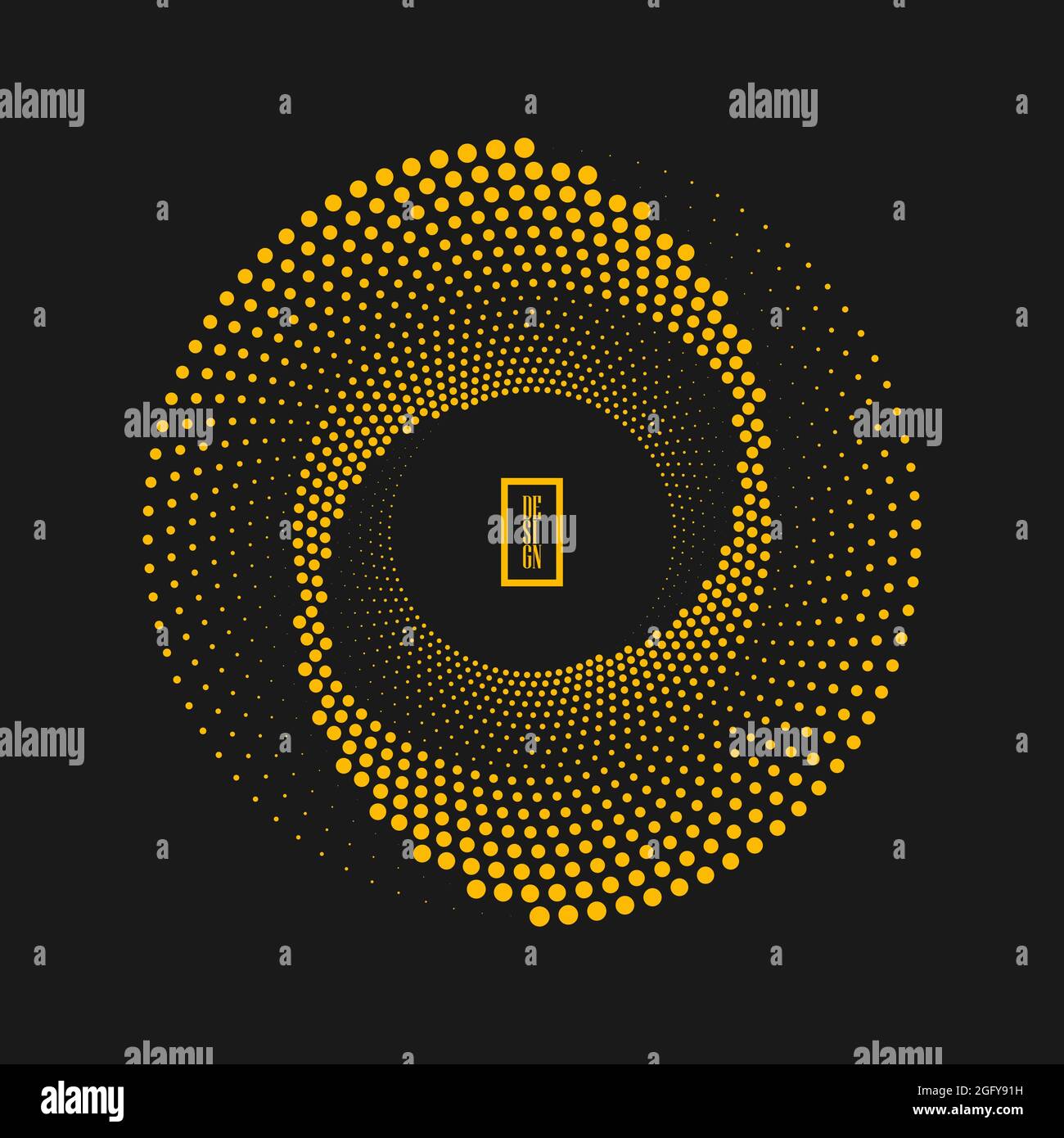 Yellow dotted lines in spiral form. Halftone design element for border ...