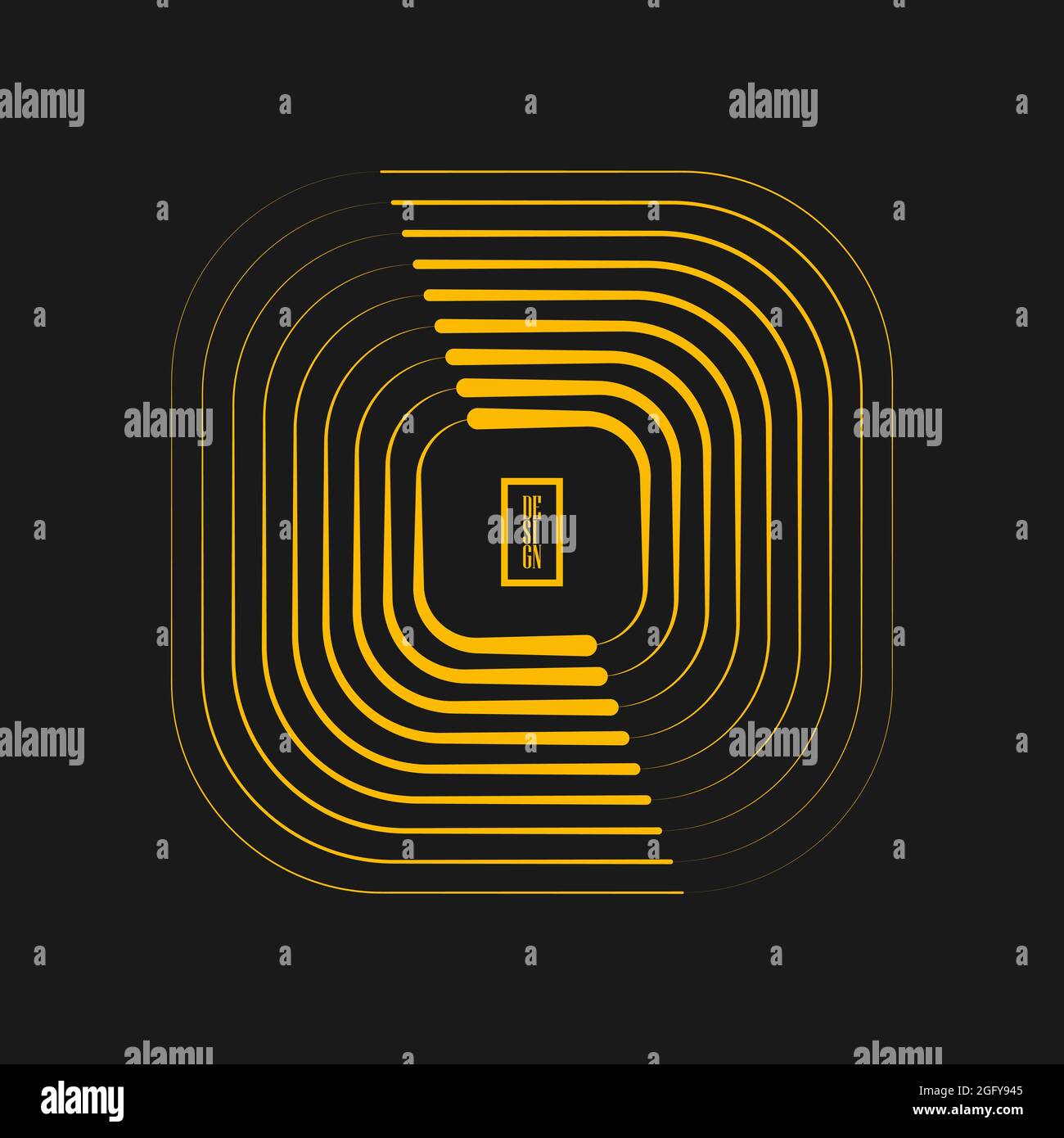 Yellow concentric curvy stripes. Geometric art. Design element for ...
