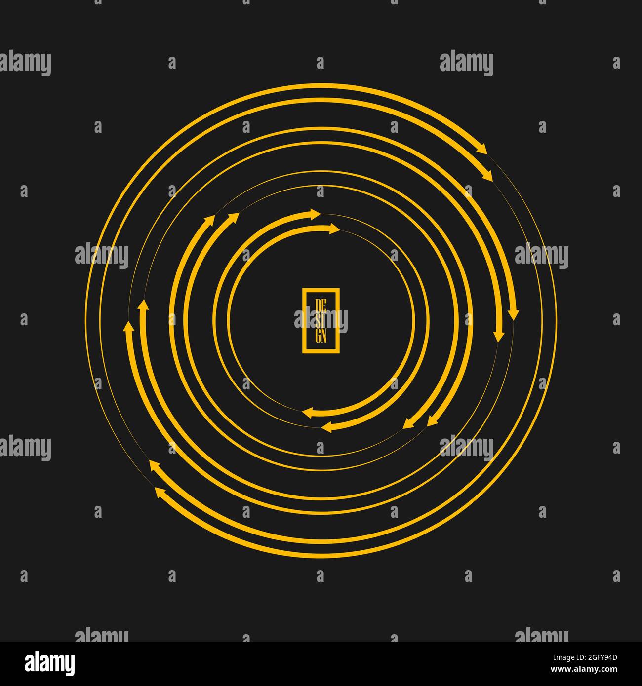 Yellow abstract curvy speed lines with arrow heads. Geometric art ...