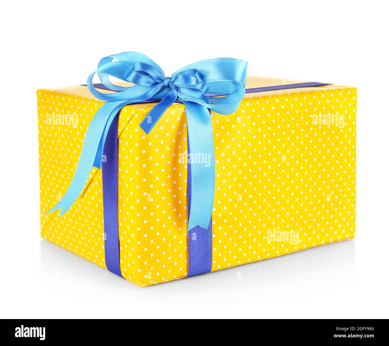 Gift box with blue bow isolated on white background Stock Photo - Alamy