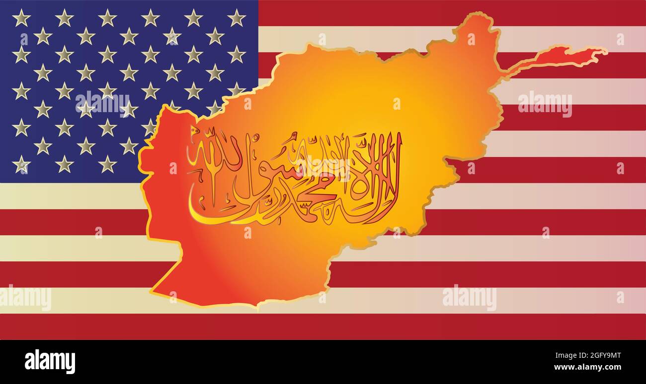 An outline map of Afghanistan and Taliban insignia gainst the ...