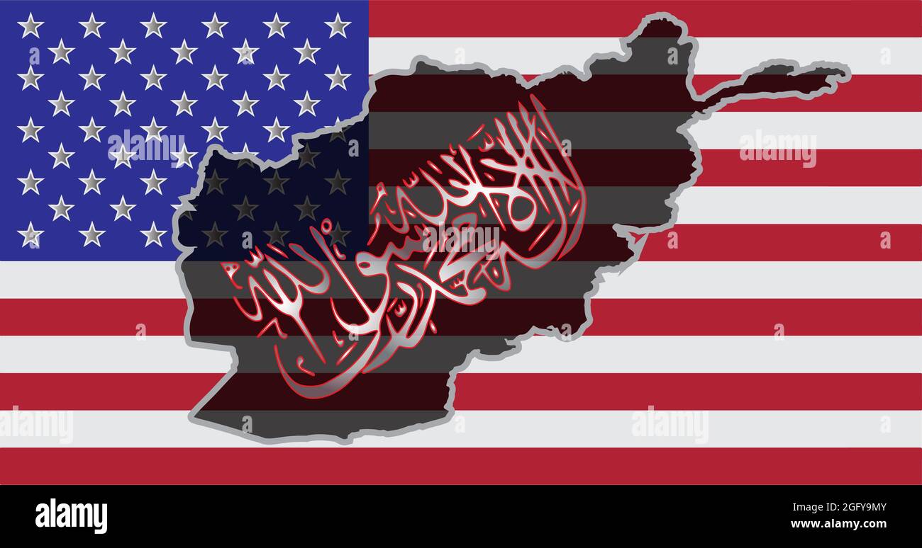 An outline map of Afghanistan and Taliban insignia gainst the ...