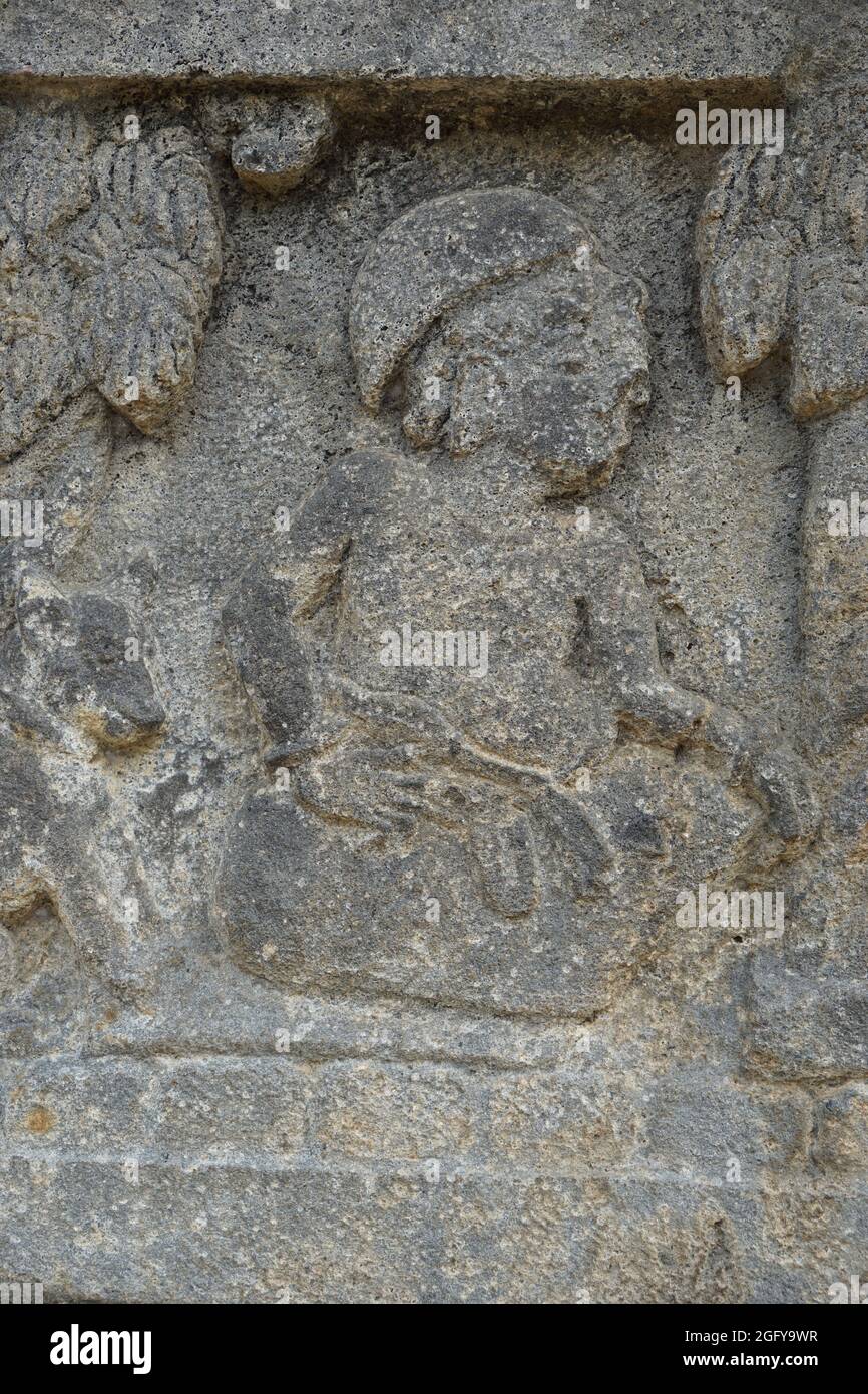 Carved stone on the stone penataran temple (panataran temple), Blitar ...