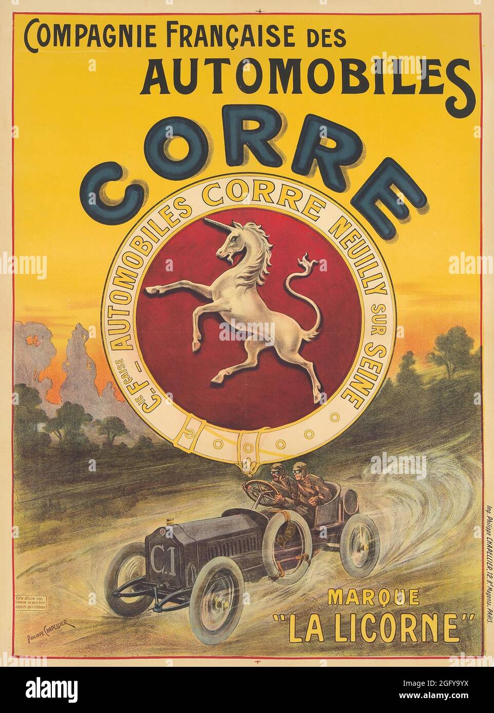 Click On Vintage French automobile poster - Automobiles Corre, 1910s ...