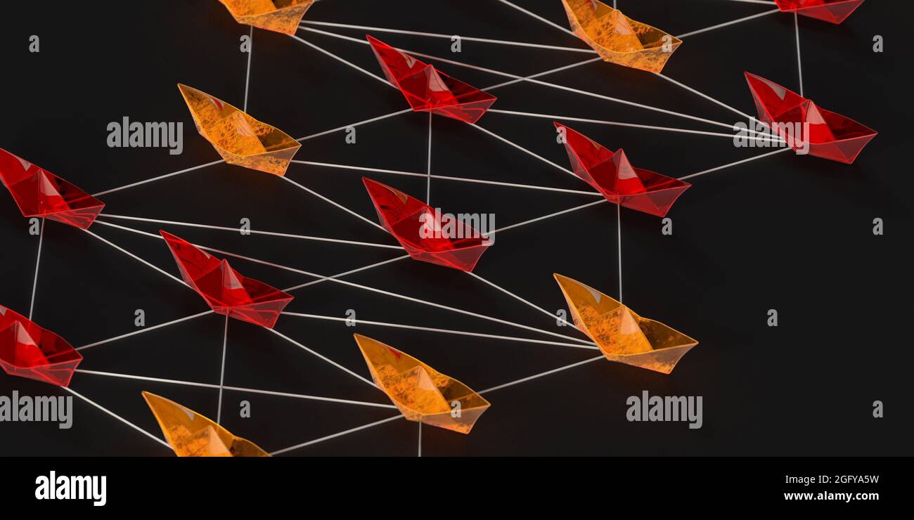 3D rendered origami boats connected to each other Stock Photo - Alamy