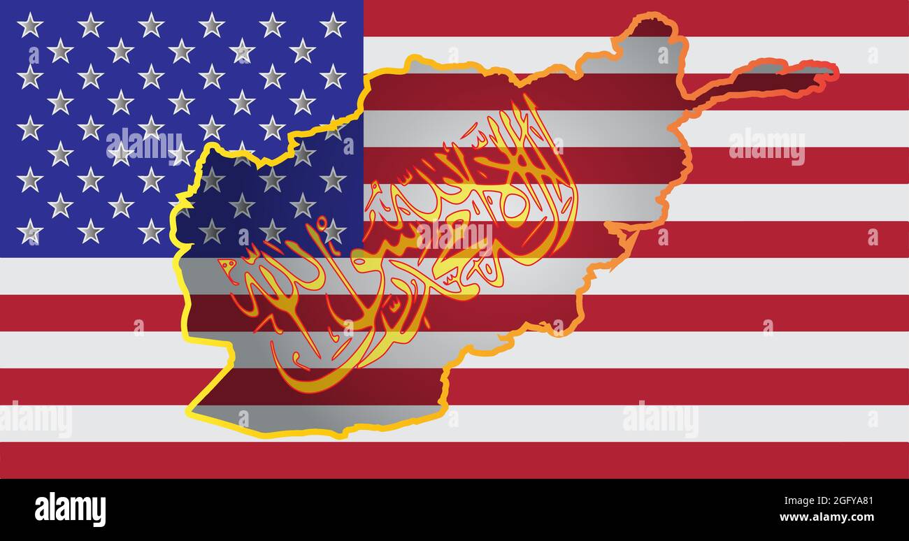 An outline map of Afghanistan and Taliban insignia gainst the ...