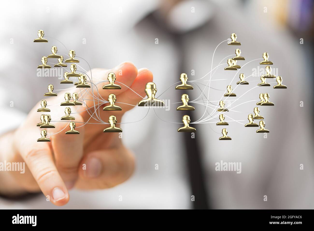 Person's hand touching 3D rendered people silhouettes Stock Photo - Alamy