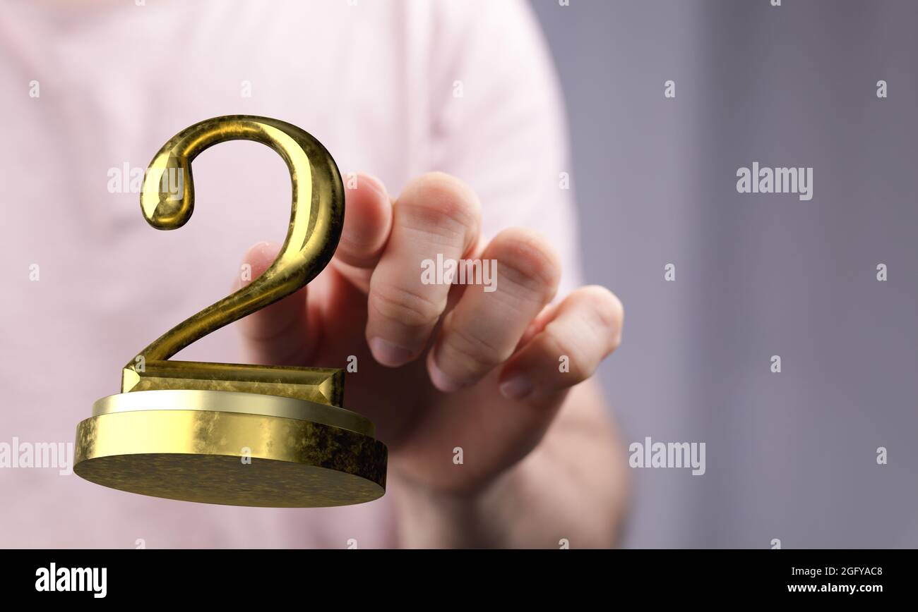 Person's hand reaching to 3D rendered Second Place Prize Stock Photo ...