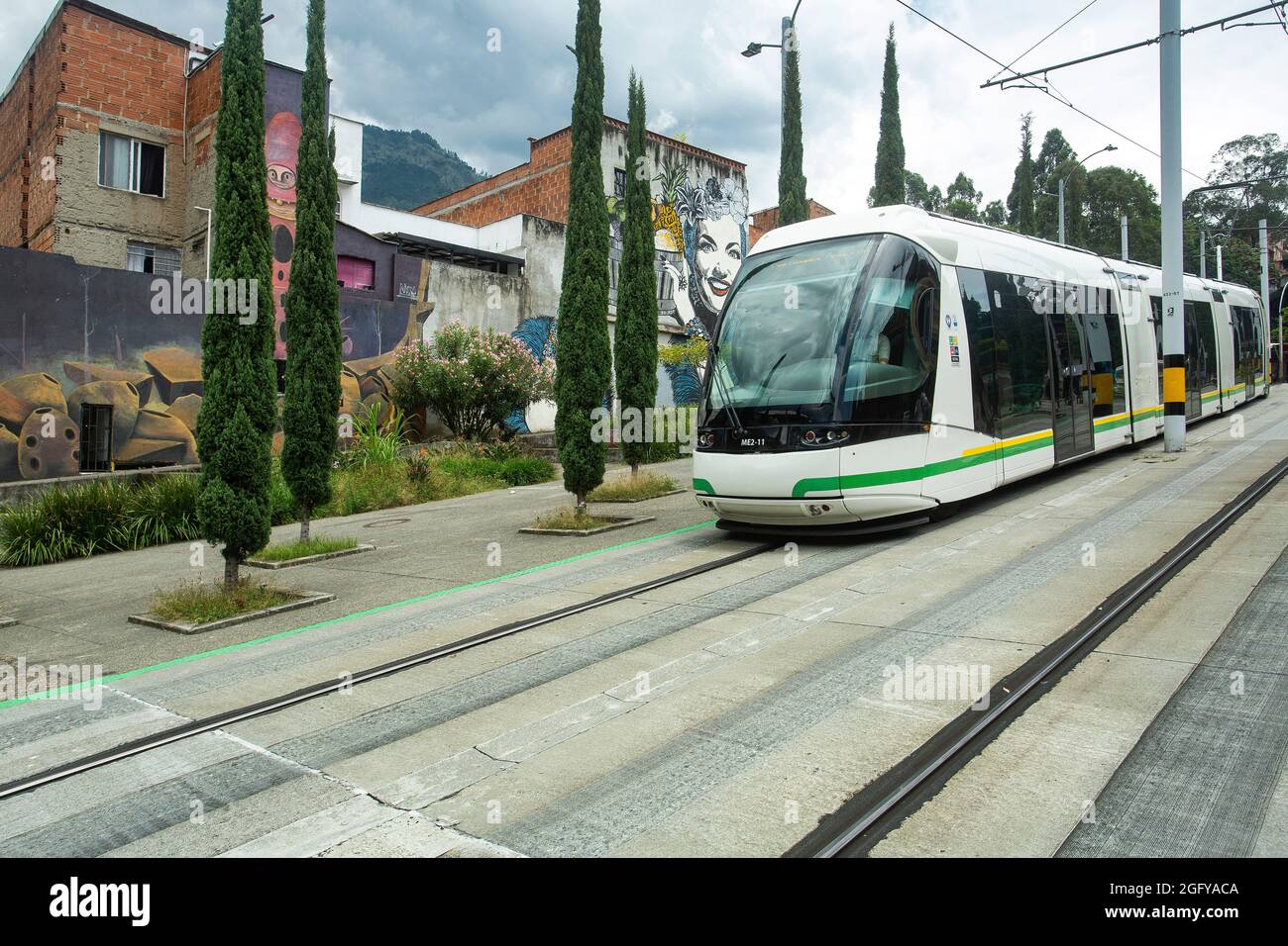 Medellín, Antioquia / Colombia - August 15, 2021. The city's tram is a ...