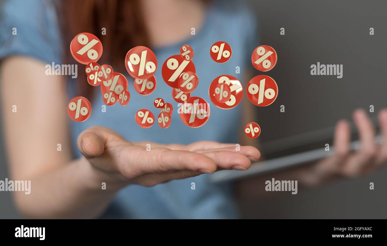 3D rendered percentage signs held in a person's hand Stock Photo - Alamy