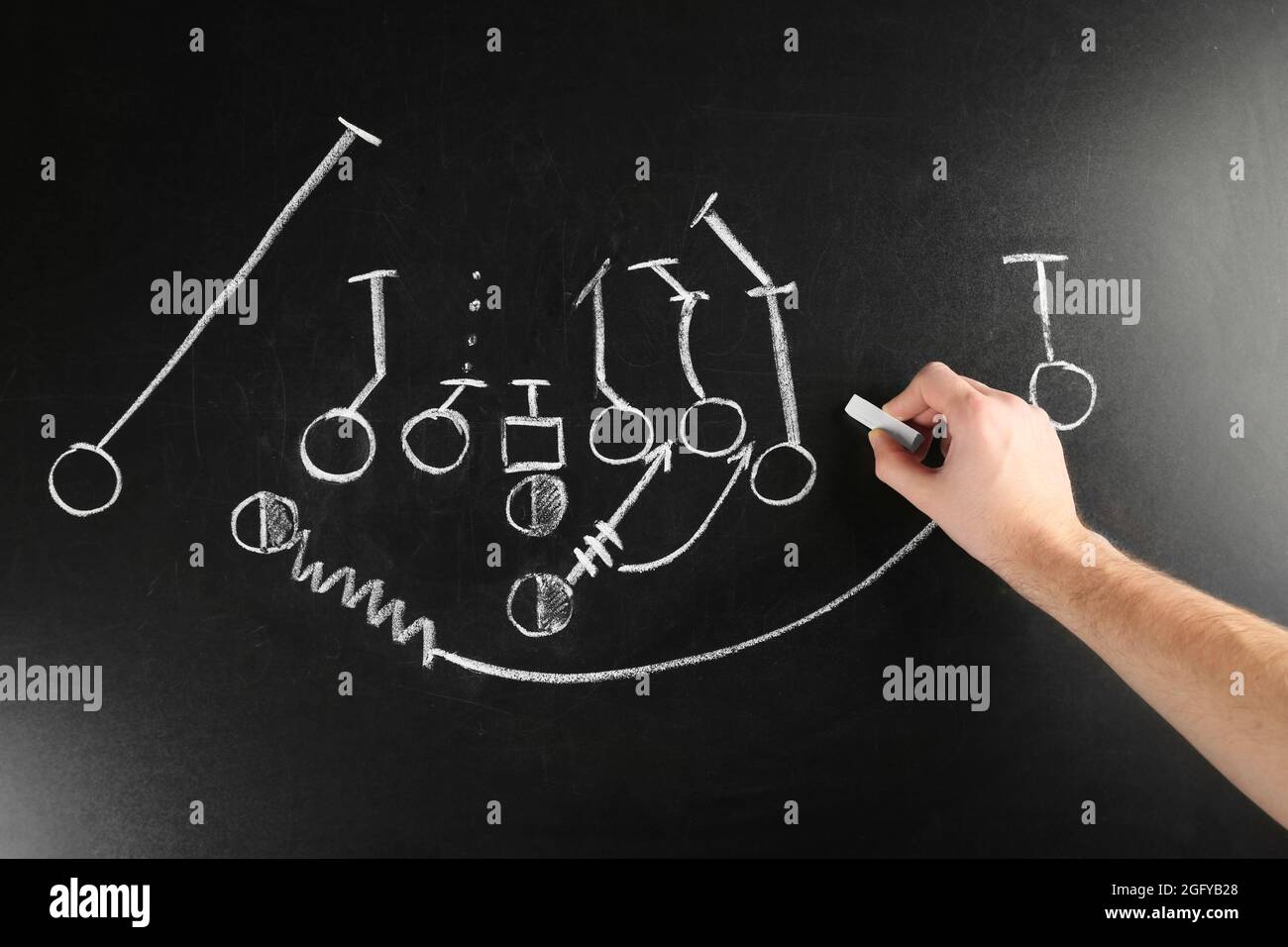 Hand drawing scheme of football game on blackboard background Stock ...