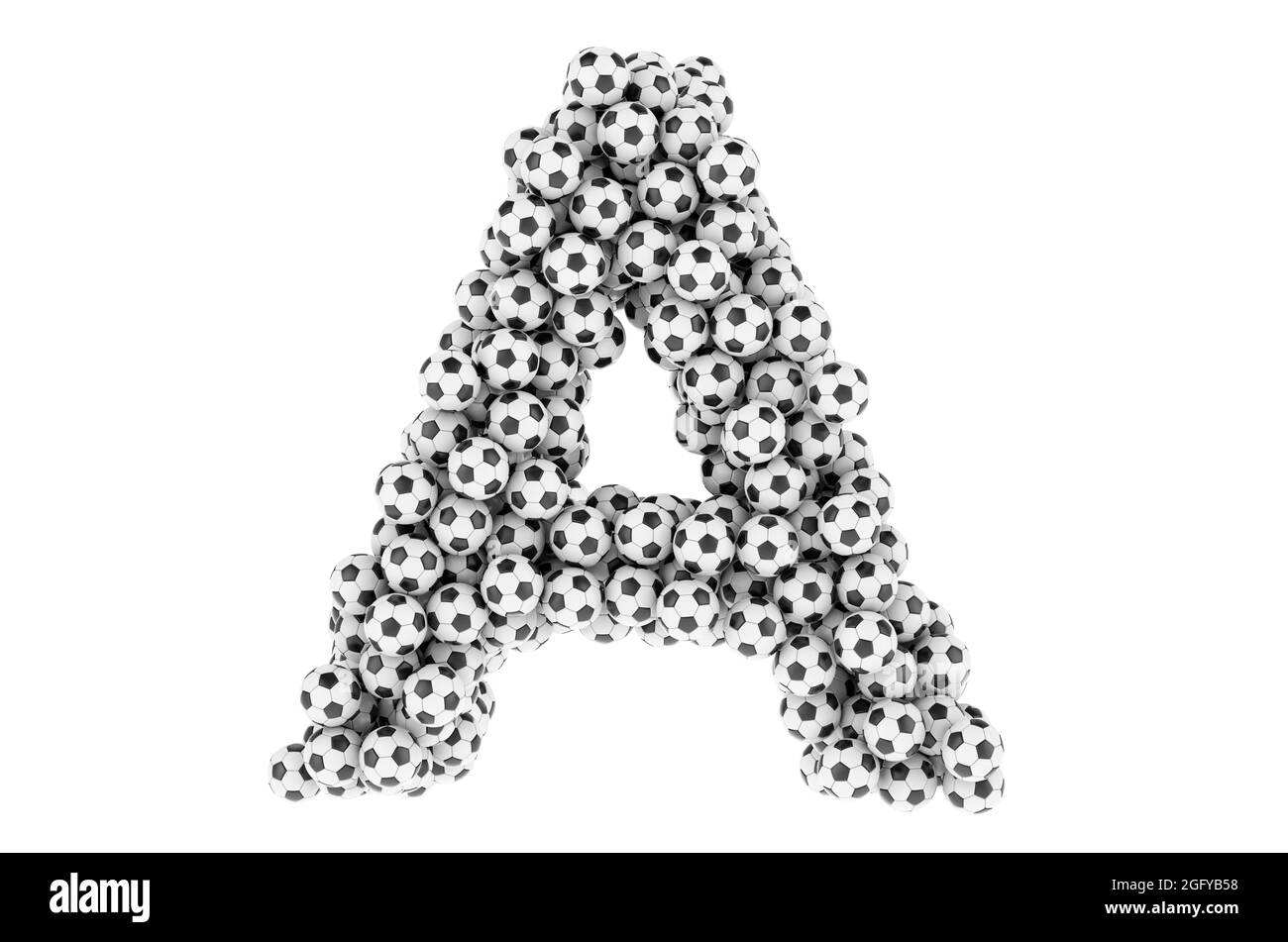 Letter A from soccer balls or football balls, 3D rendering isolated on ...