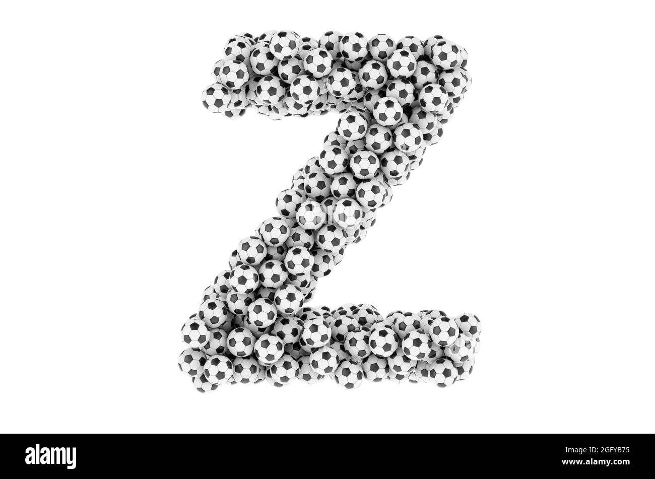 Letter Z from soccer balls or football balls, 3D rendering isolated on ...