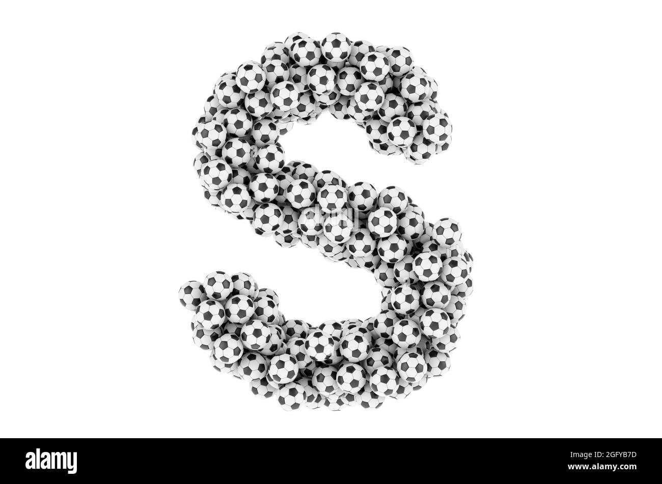 Letter S from soccer balls or football balls, 3D rendering isolated on ...
