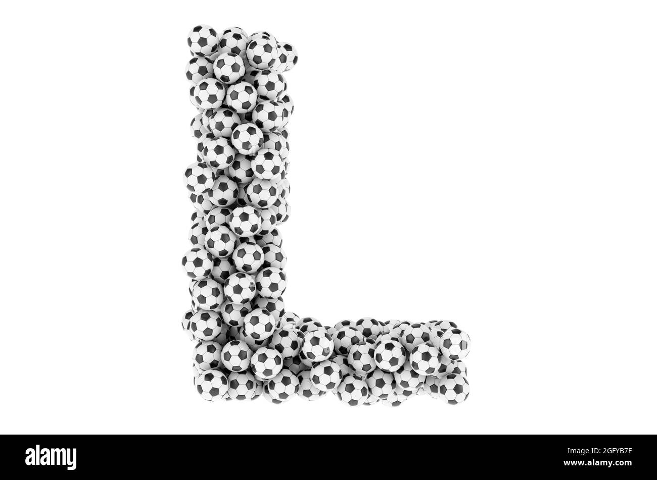 Letter L from soccer balls or football balls, 3D rendering isolated on ...