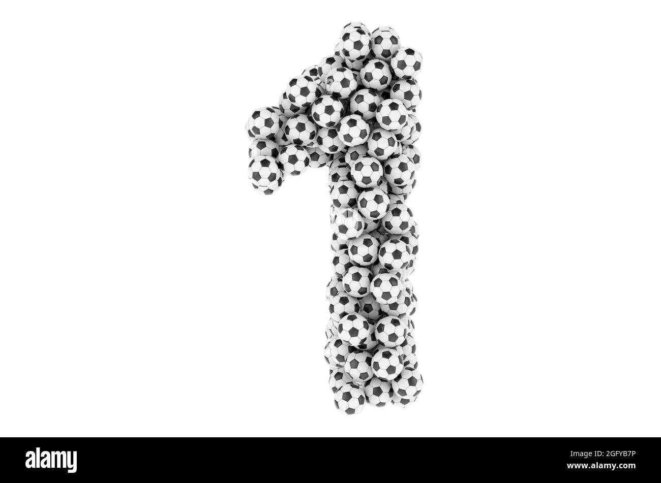 Number 1 from soccer balls or football balls, 3D rendering isolated on ...