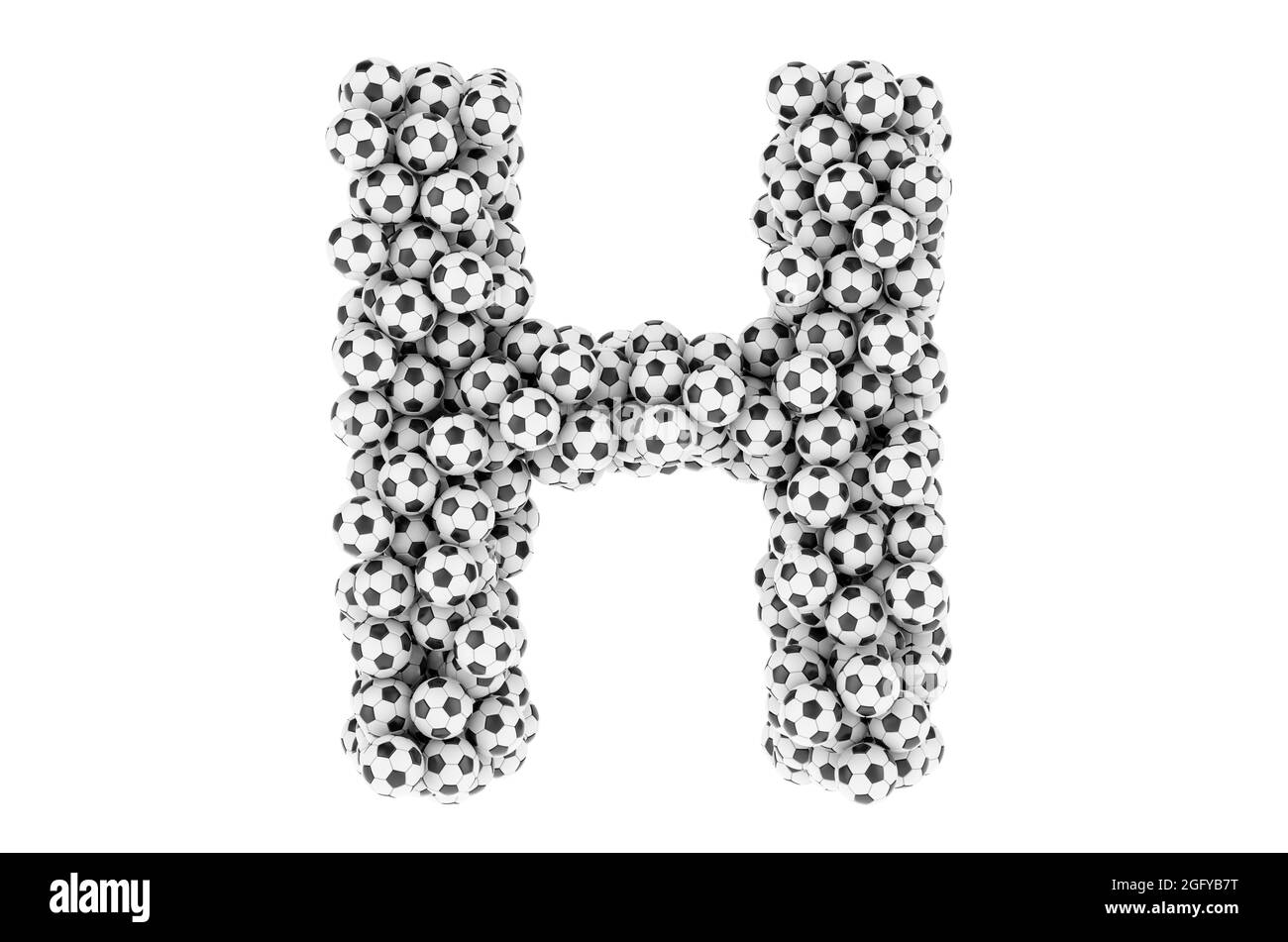 Letter H from soccer balls or football balls, 3D rendering isolated on ...