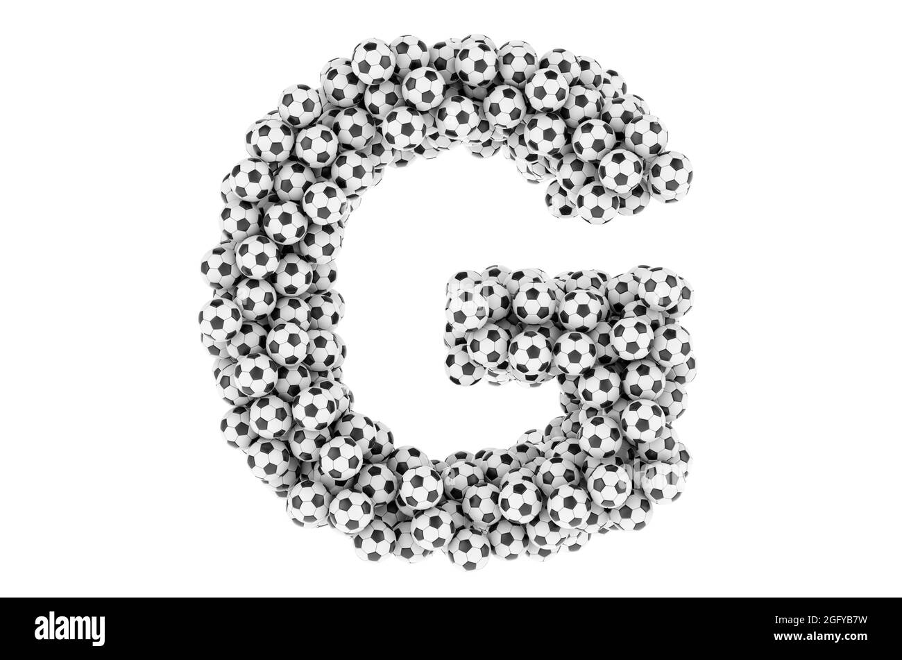 Letter G from soccer balls or football balls, 3D rendering isolated on ...
