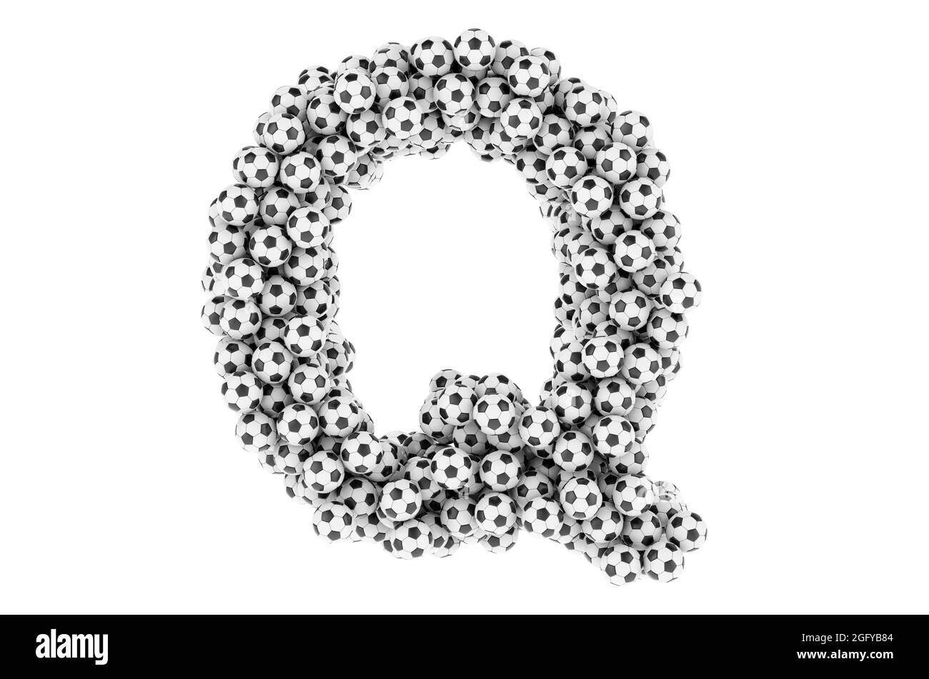 Letter Q from soccer balls or football balls, 3D rendering isolated on ...