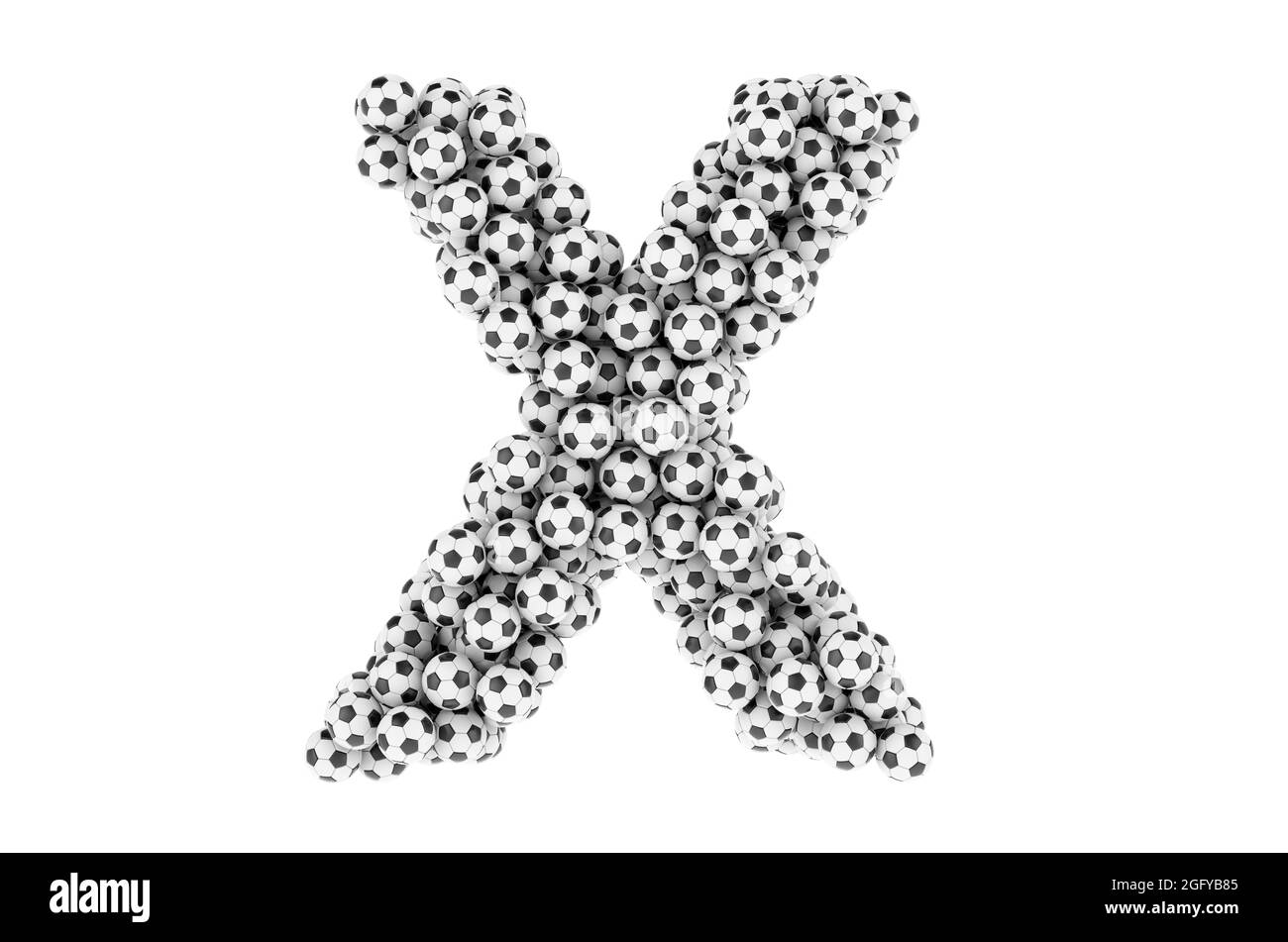 Letter X from soccer balls or football balls, 3D rendering isolated on ...
