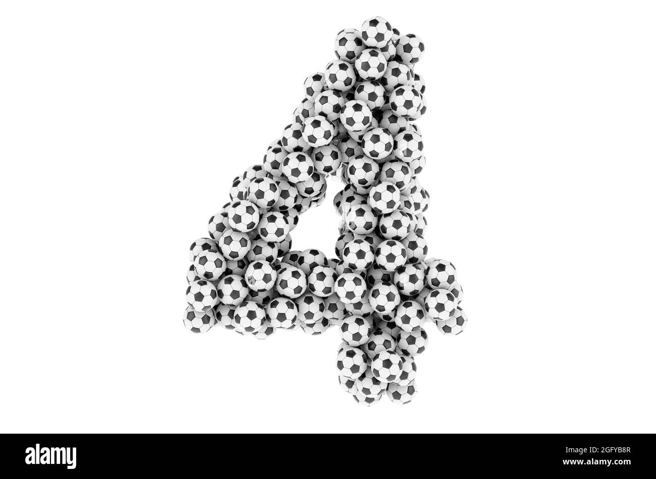 Number 4 from soccer balls or football balls, 3D rendering isolated on ...