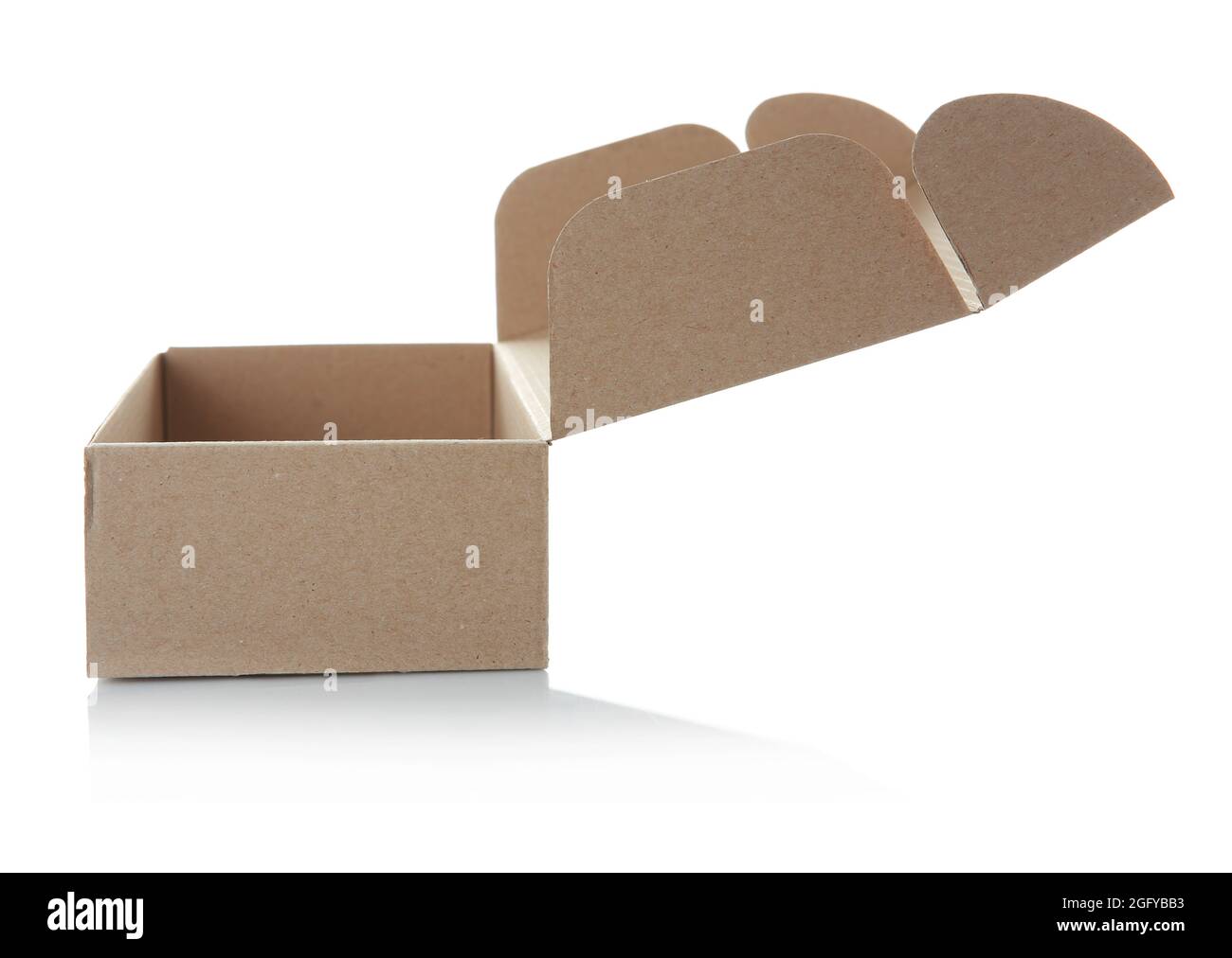 Opened cartoon box isolated on white Stock Photo - Alamy