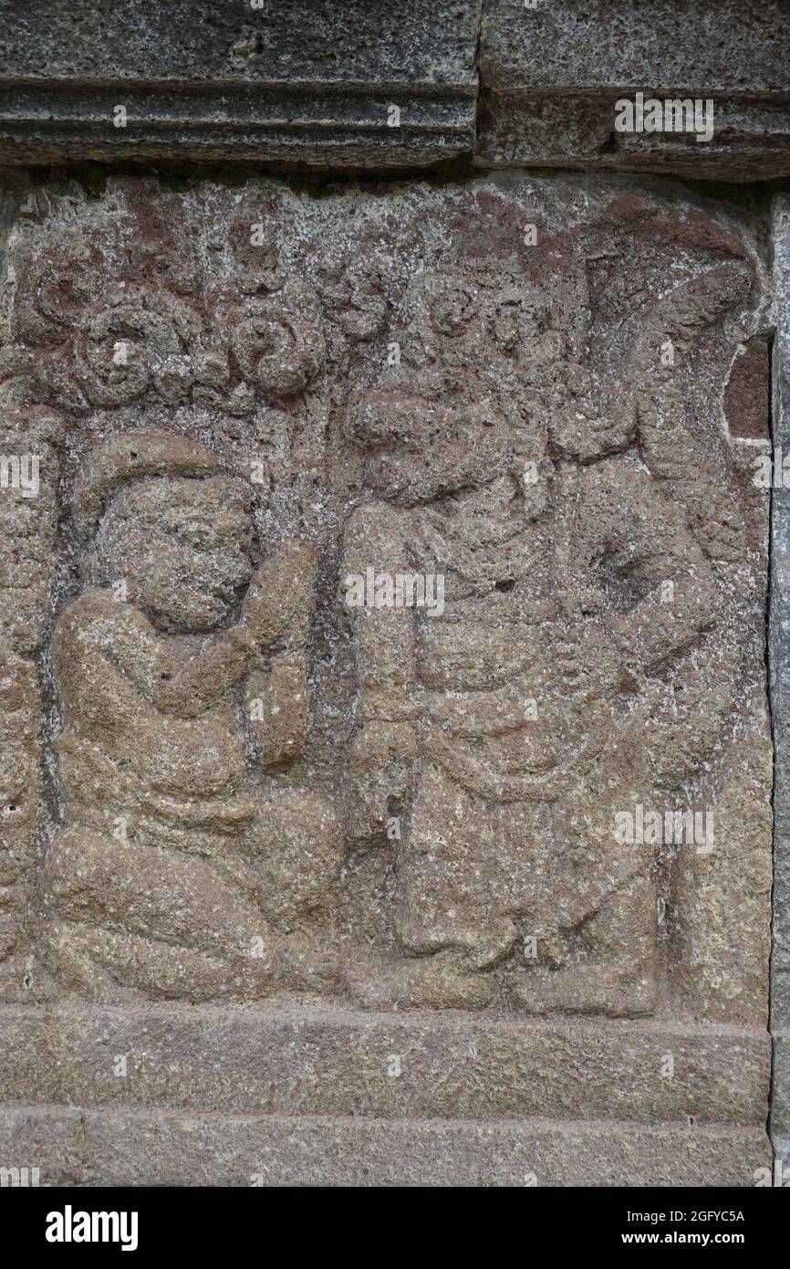 Carved stone on the stone penataran temple (panataran temple), Blitar ...