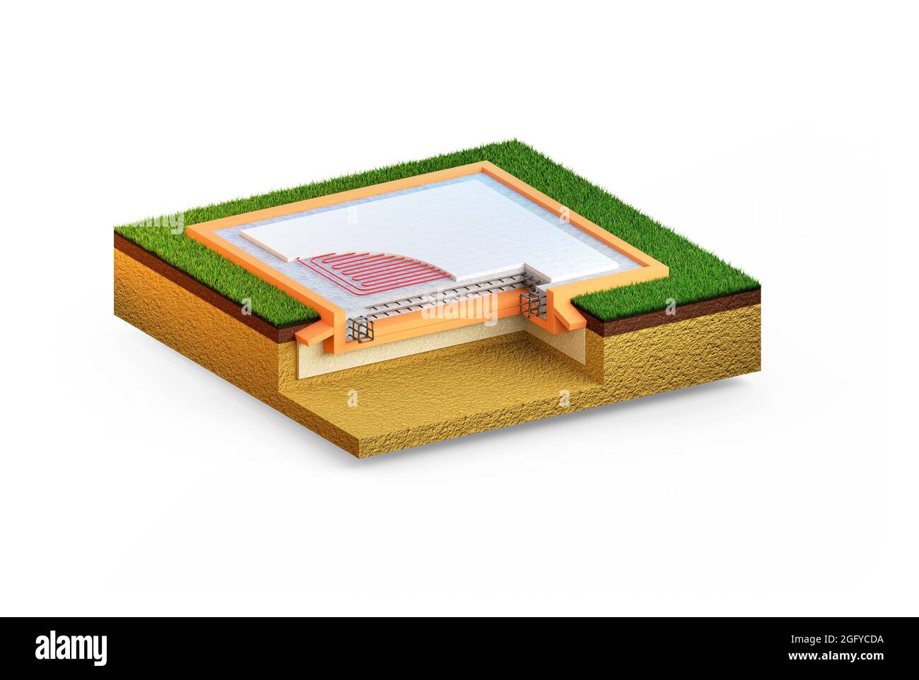 warmed reinforced concrete slab basement, isolated cgi industrial 3D ...