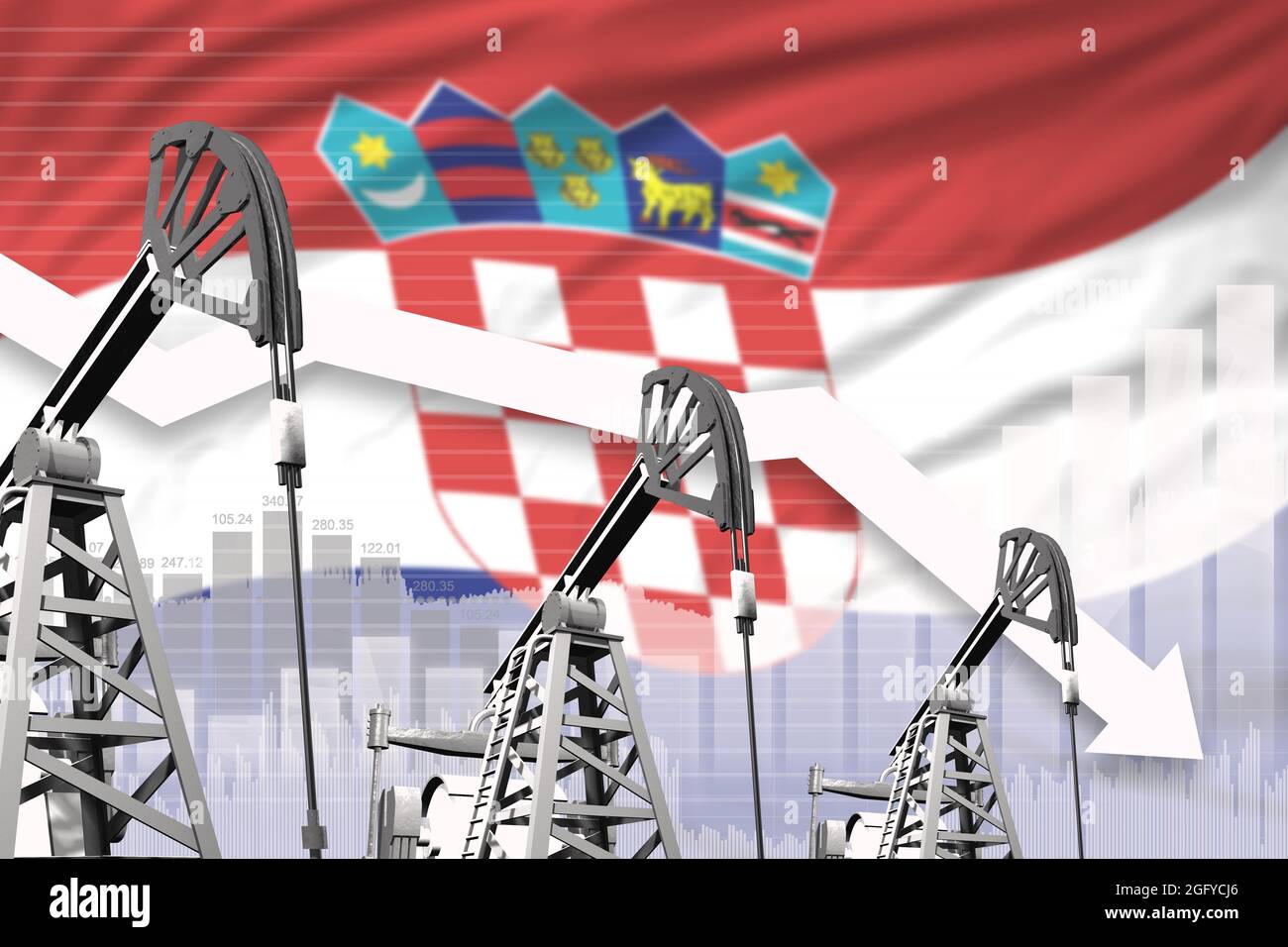 Croatia oil industry concept, industrial illustration - lowering down ...