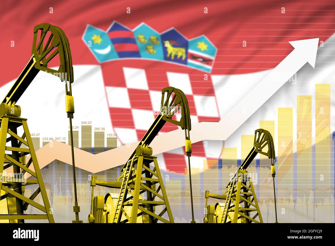 Croatia oil industry concept, industrial illustration - rising up chart ...